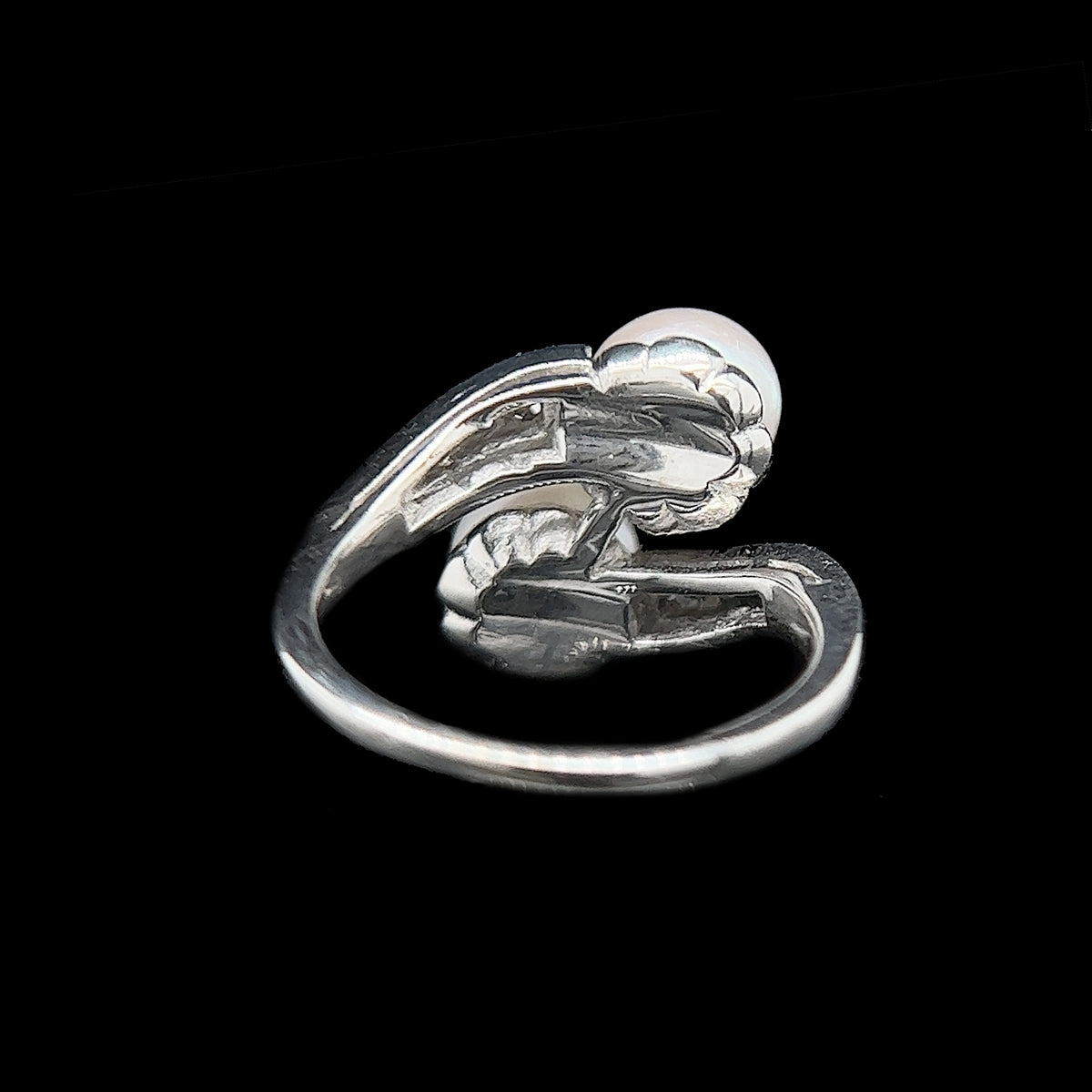 Art Deco Akoya 7mm-7.1mm Pearl & Diamond Bypass Antique Fashion Ring W ...