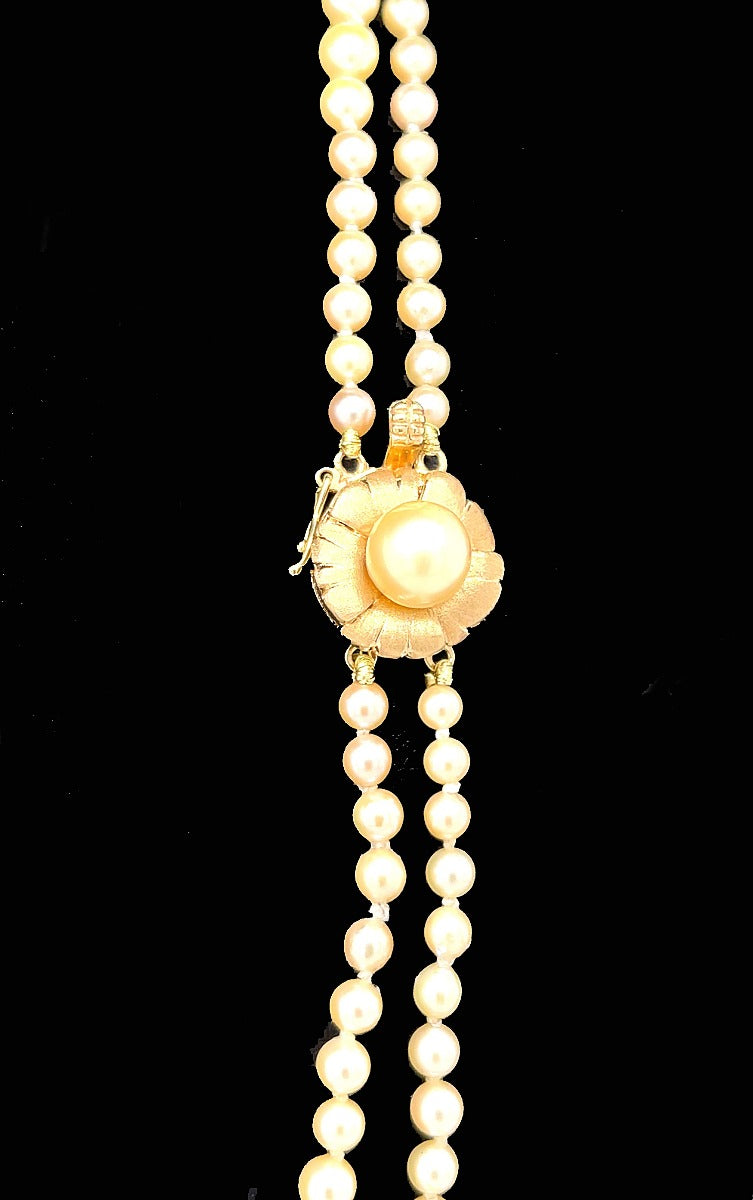 3.6mm-9mm Akoya Double Strand Vintage Pearl Necklace Yellow Gold ...